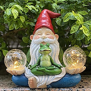 REYISO Solar Garden Sculptures & Statues,Outdoor Summer Gnomes Statues with Yoga Frog,Zen Solar Gnomes Decorations for Yard Lawn Patio Pathway, Funny Garden Decor Gnomes Statue Gifts