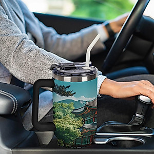 Korean Architecture Palace of Koreas Insulated Tumbler with Handle Stainless Steel Travel Coffee Mug with Lid And Straw 40oz