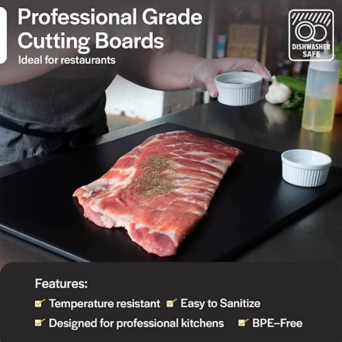 Thirteen Chefs Large Cutting Boards for Kitchen - 24" x 18" x .5" Professional HDPE Plastic Chopping Board for Carving, Dicing, Mashing and More - Commercial Grade & Dishwasher Safe, Black