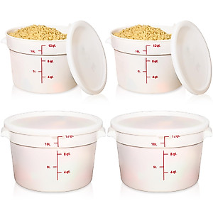 Hushee 4 Pcs Commercial Food Storage Containers Round PP Food Storage Containers with Lids for Pantry Translucent Plastic Tubs with Lids for Storage Food Safe Bucket with Scales and Handles (10 Quart)