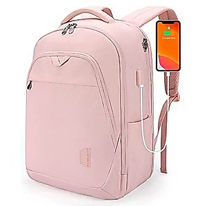 BAGSMART Travel Backpacks Laptop Backpack 17.3 Inch Notebook Water Resistant Casual Daypack Super Large Bags for Business Work Computer Bag School College Bookbag Women Girls Pink
