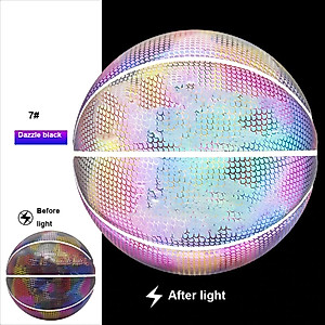 Anvirtue Holographic Reflective Basketball Ball Wear-Resistant Luminous Night Light Ball Basketball Glowing Basketball Ball with Bag Pin