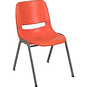 Flash Furniture HERCULES Series 5 Pack 880 lb. Capacity Orange Ergonomic Shell Stack Chair with Gray Frame