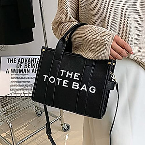 Tote Bag for Women, Trendy Leather Tote Bag Small Personalized Top Handle Crossbody Handbags for Work Travel Black