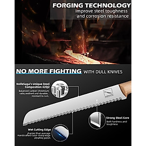 Hinye Bread Knife Professional Grade 8-Inch Serrated Edge Cake Knife, High Carbon Stainless Steel Bread Cutter for Homemade Bread (Autumn Yellow)