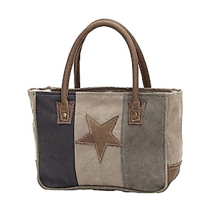 Myra Bags Star On Upcycled Canvas Hand Bag S-1047, Brown, Size One_Size