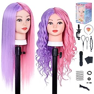 MYSWEETY Mannequin Head with Hair, Doll Head for Hair Styling, 26" Manikin head with 70% Real Human Hair Cosmetology Makeup Hairdressing Training Head with Clamp Holder and Tools