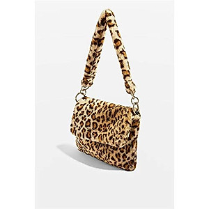 QTMY Faux Fur Tote Crossbody Bag,Shoudler Bag Purse Handbag for Women,Leopard Print