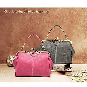 Women Vintage Small Retro Handbags Kiss Lock Crossbody Purse Frosted Leather Messenger Bag Tote