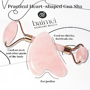 BAIMEI Jade Roller & Gua Sha, Face Roller, Facial Beauty Roller Skin Care Tools, Massager for Face, Eyes, Neck, Body Muscle Relaxing and Relieve Fine Lines and Wrinkles - Rose Quartz