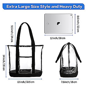 HAOGUAGUA Extra Large Clear Cosmetic Toiletry Bag, Large Clear Makeup Bag, Waterproof Transparent Plastic PVC Tote Shoulder Bag with Handles (BLACK)