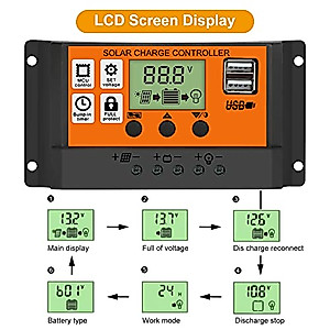 EEEkit 100A Solar Charge Controller, Dual USB Port Solar Panel Battery Intelligent Regulator, Multi-Function Adjustable LCD Display with Timer Setting On/Off Hours, 12V24V 100A (100A Yellow)