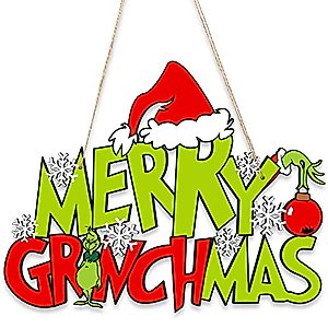 AMUHUA Christmas Decorations Hanging Sign - Merry Christmas Wooden Door Sign Tree Ornaments for Holiday Xmas Door Wall Tree Decorations Indoor Outdoor