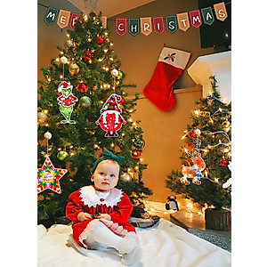 Brightown Christmas Window Lights Decorations, LED Christmas Hanging Lights Stole Green Monster Dwarf Deer Angel Star Shaped Battery Operated with Suction Cup Hook for Xmas Tree Window Indoor Decor