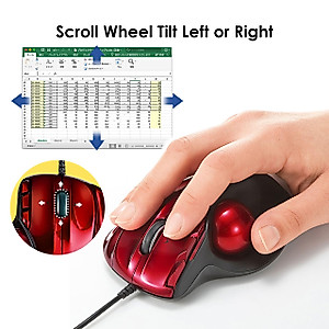 SANWA Wired Ergonomic Trackball Mouse, Computer Rollerball Mice, Laser Sensor, 34mm Trackball, 400/800/1200/1600 Adjustable DPI, 5 Buttons, Compatible with MacBook, Laptop, Windows, macOS, Chrome OS