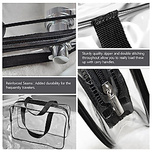 3Pcs Crystal Clear PVC Travel Toiletry Bag Kit for Women Men, Waterproof Vinyl Organizer Makeup Bags with Zipper Handle Straps, Cosmetic Bag Pouch Carry on Airport Airline Compliant Bag Handbag
