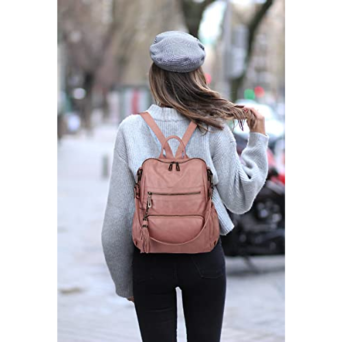 Uromee Travel Backpack Purse for Women Vegan Leather Ladies Fashion Tassel Shoulder Bag Convertible