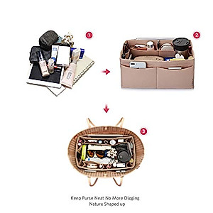 ZTUJO Felt Purse Organizer, Multi Pocket Bag in Bag Organizer For Tote & Handbag Shaper, Speedy 30, Speedy 35 and Speedy 40, Large, Beige