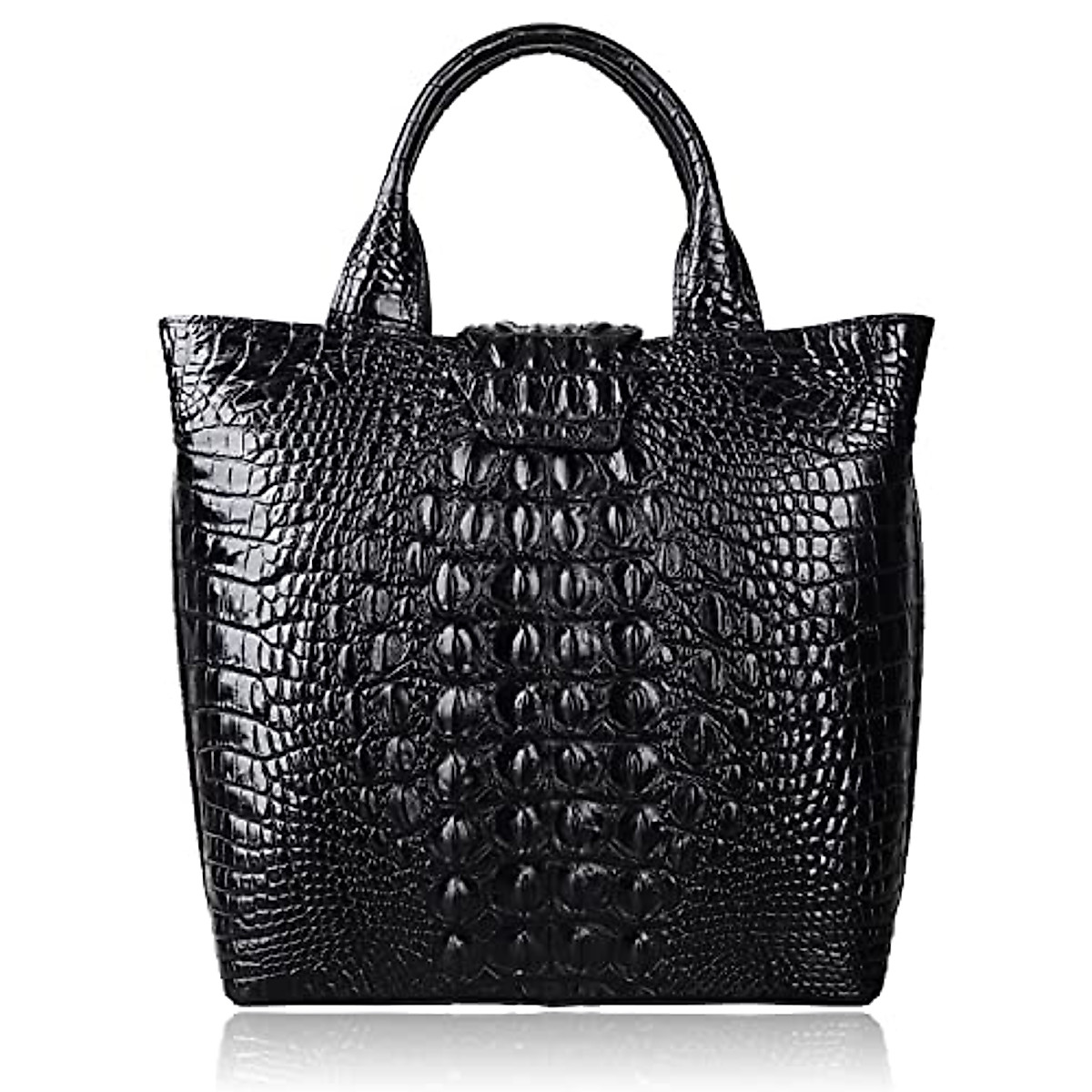 PIJUSHI Designer Top Handle Satchel Handbags for Women Crocodile Handbag and Purse Leather Tote Bags (6061 Black)