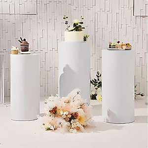 3Pcs Cylinder Pedestal Stands，for Parties Pedestal Display Plinth Pillars Dessert Table for Wedding Ceremony Birthday Party Art Decor 23.6''(L),21.6''(M),19.6''(S)