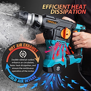 SHALL 1-1/4 Inch SDS Plus Heavy Duty Rotary Hammer Drill, 1500W Rotomartillo, 6 Variable Speeds, Flat Chisel, Point Chisel and 3 Drill Bits Included, for Drilling, Hammering, Chiseling, 0-950 RPM