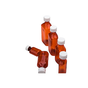 AVG Packaging Supplies Amber Pharmacy Container with Cap - Push & Turn Child Resistant Refillable Bottle – Shatterproof Liquid & Prescription Medicine Container with Measure Lines, 12oz (25ct)