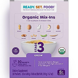 Ready Set Food | Early Allergen Introduction Mix-ins for Babies 4+ Mo | Stage 3-30 Days | 9 Top Allergens - Organic Peanut Egg Milk Almond Cashew Walnut Sesame Soy Wheat | For Food | ReadySetFood