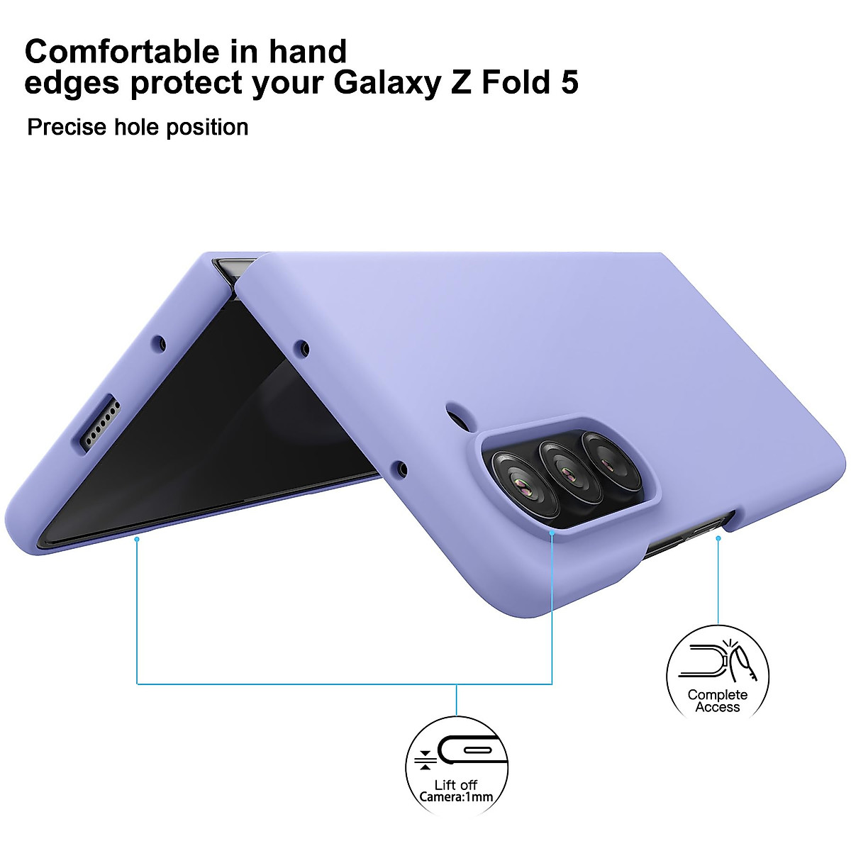 Foluu Slim Fit Case for Samsung Galaxy Z Fold 5 Case, with Front Built-in Screen Protector, Ultra Thin Matte PC Protective Cover for Samsung Galaxy Z Fold5 5G 2023 (Purple)