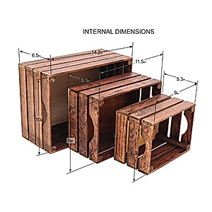 Rustic Wood Crates for vintage decorative display, Nesting Crate set for storage and farmhouse style decor, wooden boxes made from 100% Wood (Dark Brown, Nested Set of 3)