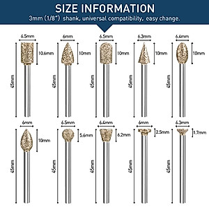 Diamond Grinding Burr Bit Set，20Pcs Rotary Tool Accessories Stone Carving Set with 1/8 inch Shank for Stone Ceramic Glass Carving, Grinding, Polishing, Engraving, Sanding