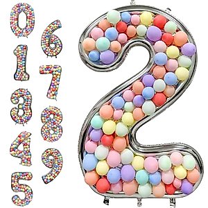 101Pcs Big Number Balloons Frame Set Including 1Pcs 65 Inch Silver Mylar Number Balloon Frame 100Pcs Macaron Balloons Ideal for Birthday Party Celebration Anniversary Wedding Backdrop Decor (number 2)