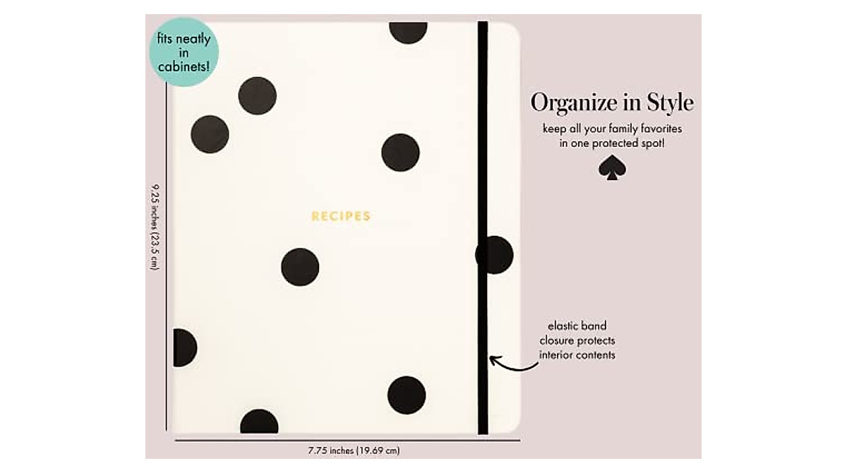 Kate Spade New York Deco Dot Recipe Book with Tabs & Card Sleeves