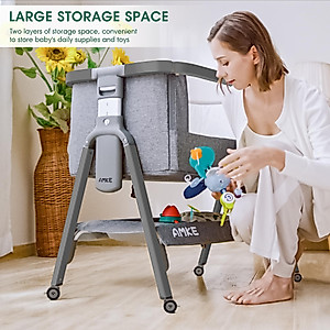 AMKE Baby Bassinets,Bedside Sleeper for Baby,35s Quick Assemble Baby Crib with Storage Basket,Portable Bassinets for Safe Co-Sleeping, Adjustable Baby Bed for Infant Newborn