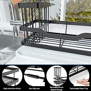 Maifan Multifunctional Sponge Holder for Kitchen Sink, Kitchen Sink Caddy Organizer with Detachable Brush Holder, 304 Stainless Steel Dish Soap Caddy Rustproof Sink Holder for Countertop Storage