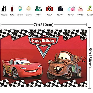 Cars Backdrop for Birthday Party Car Race Party Decoration Backgrounds Black Checkered Photo Photography Supplies 7X 5FT