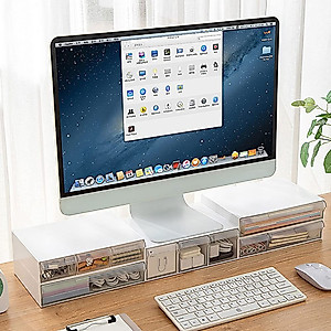 YOSKAEDI Under Desk Drawer Storage with 3 Drawers, Large Desk Drawer Attachment for office, Drawer Organizer Slide Out, Plastic Stick on Drawer White