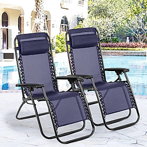 Patio Chair Outdoor Furniture Zero Gravity Chair Patio Lounge Camping Chair Set of 2 Recliner Adjustable Folding for Pool Side Camping Yard Beach