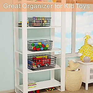 Wire Baskets, Warmfill 6 Pack Wire Storage Baskets Pantry Organization and Storage Metal Basket Bin for Shelf Pantry Kitchen Cabinet, Black (2 Small, 2 Medium, 2 Large)