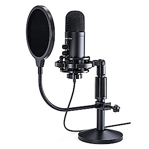 SOOMFON USB Computer Microphone Condenser Podcast Microphone for PC, Recording, Gaming, Streaming, Upgraded Mic with Height Adjustable Stand, Headphone Output, Gain and Volume Knob