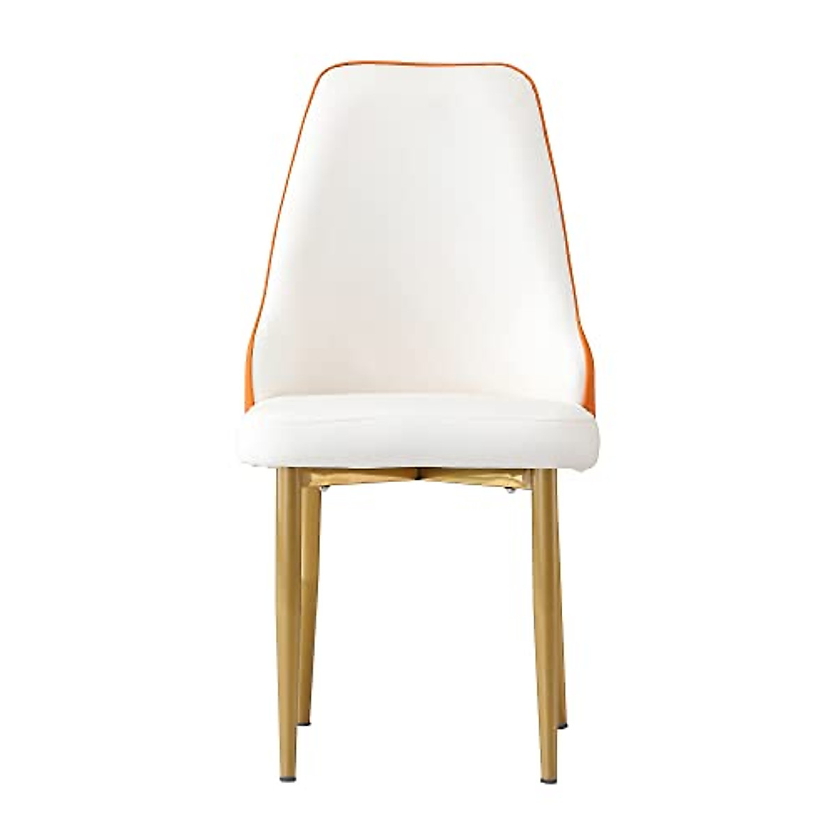 Montary Dining Chairs Set of 2, Modern White Back Pleats Faux Leather Chairs with Gold Metal Legs and Ergonomic Backrest for Living Kitchen Dining Room Chairs (Orange Chairs)