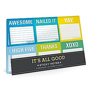 Knock Knock It's All Good Sticky Note Packet, 6 Sticky Note Pads Set, 2.75 x 2.75-Inches and 40-Sheets Each