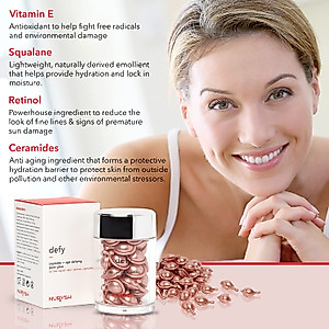 NURYSH DEFY Anti-Aging Night Serum Capsules for Face with Retinol, Vitamin E, Squalane & Ceramides - Facial Antioxidant, Active Skin Repair, Nourishing, Brightening, Moisturizing - 30 Capsules