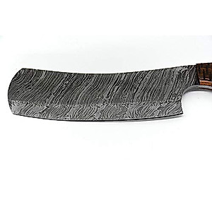 CK-12 Handmade Damascus Steel 12.00 Inches Cleaver Style Knife – Solid Rose Wood Handle. Full Tang Comes with Leather Sheath