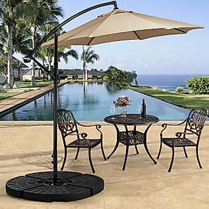 Yaheetech 4Pcs 13L Heavy Duty Offset Outdoor Umbrella Base Water & Sand Filled Cantilever Offset Patio Umbrella Base Stand, Black