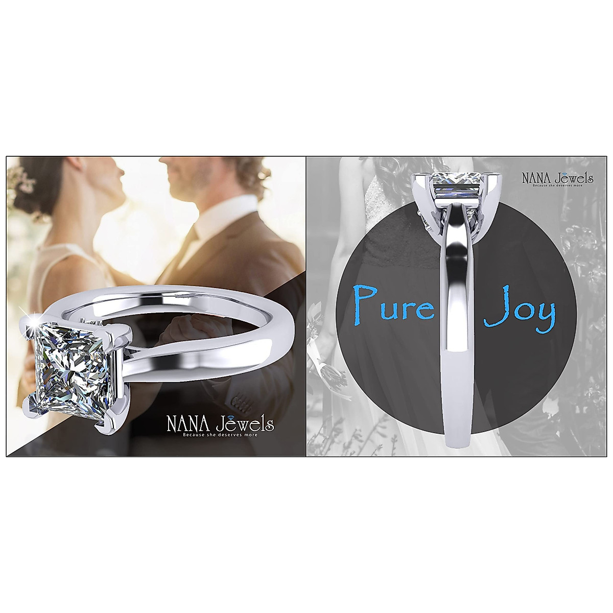 NANA Jewels 2.00ct Princess Lucita Solitaire Engagement Ring Wedding Set Pure Brilliance Zirconia in Silver Size 7