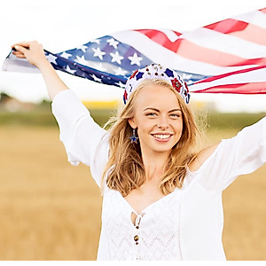 GLBCC 4th of July Knot Headband for Women Red White Blue Star Hairband Pearl Rhinestone Stars Beaded USA Patriotic Knotted Head Band Headpiece Hair Accessories (patriotic headband A)