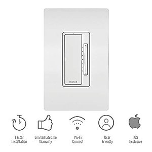 Legrand, Smart Dimmer Switch, Apple Homekit, Remote Accessory, Quick Setup On iOS (iPhone or iPad), No Hub Required, HKRL60, Requires HKRL50WH to Operate
