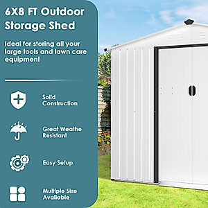 Crownland Outdoor 6 x 8 Feet Storage Shed Backyard Garden Vented Tool House with Sliding Door Outdoor Lawn Steel Roof Sheds (Cool White)