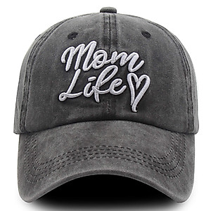 Splash Brothers Customized Mom Life Heart Ponytail Hats for Women, Funny Adjustable Washed Cotton 3D Embroidered Baseball Cap for Mom Mama Grandma