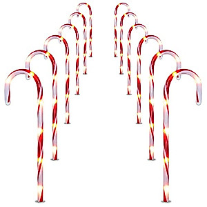 Joiedomi 17” Christmas Candy Cane Pathway Markers Lights, 12 Packs Christmas Stakes Lights Outdoor Pathway Decoration for Holiday Xmas Indoor Yard Patio Garden Walkway(Thick Red